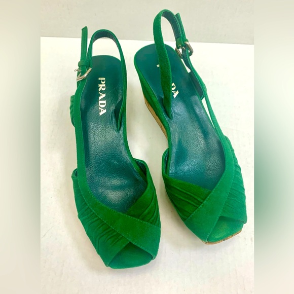 Prada | Shoes | Prada Slingback Open Toe Green Wedges | Poshmark